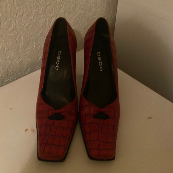 bebe | Shoes | Bebe Red Square Toed Brick 3 2 Inch Heels | Poshmark